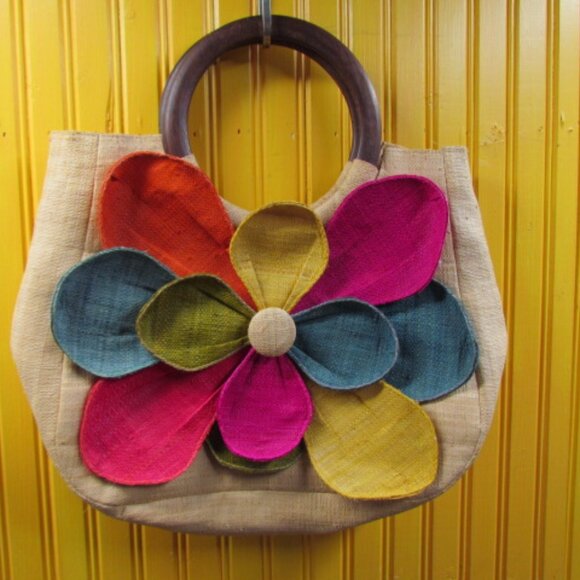 Mar Y Sol | Bags | Mar Y Sol Tote Raffia Straw Handmade Flower Handbag ...